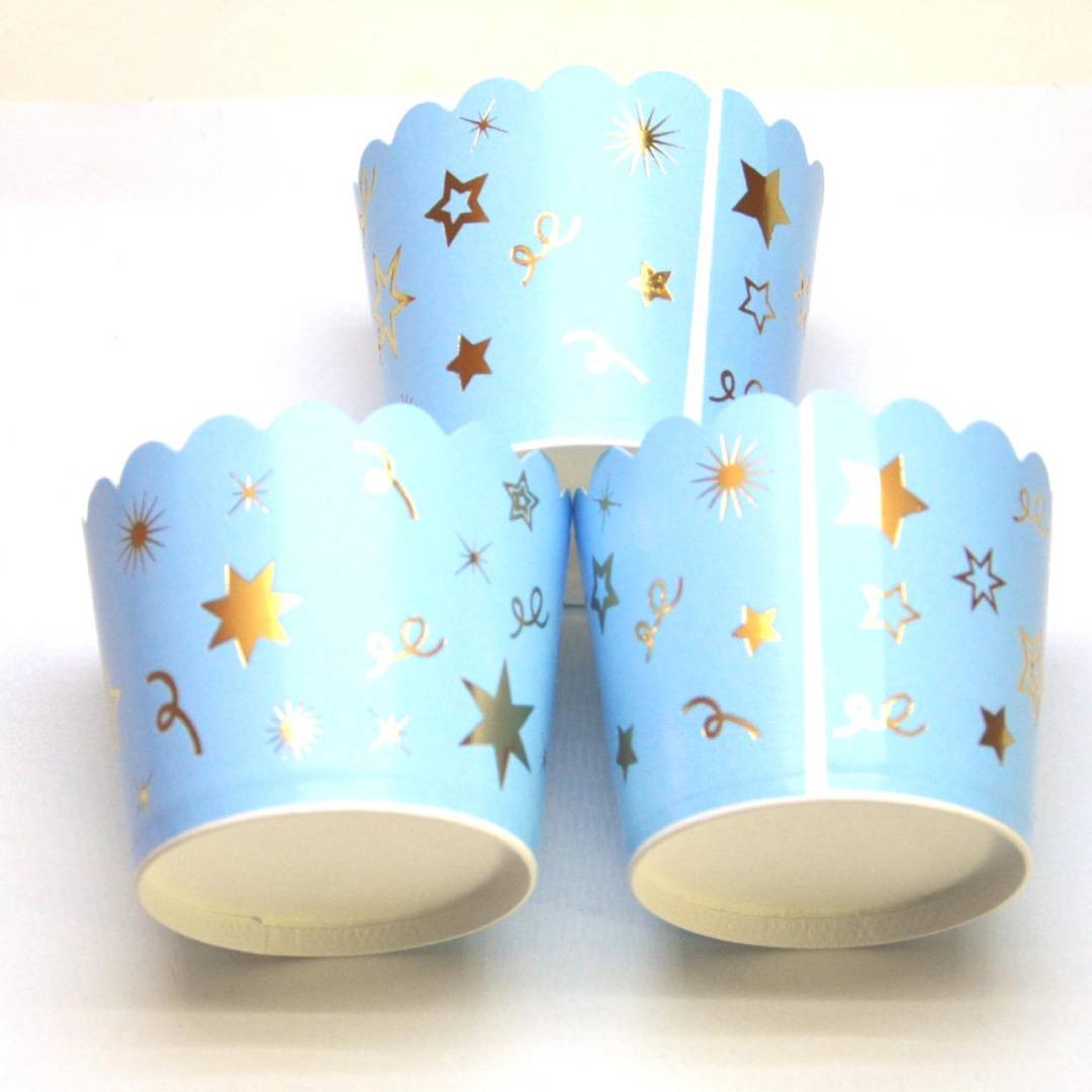 Gold Yıldızlı Muffin Cupcake Kabı Mavi | Karton Kek Standı | Cupcake Standı